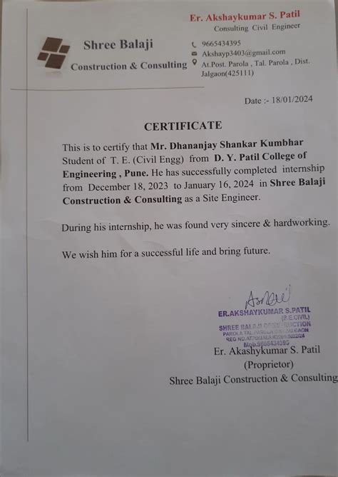Dhananjay Kumbhar On Linkedin Internship Civilengineering Construction Professionalgrowth