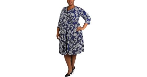 Signature By Robbie Bee Plus Knit Floral Wrap Dress In Blue Lyst