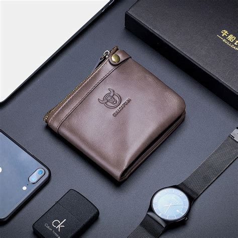 Bullcaptain Men Genuine Leather Rfid Blocking 8 Card Holder Zipper
