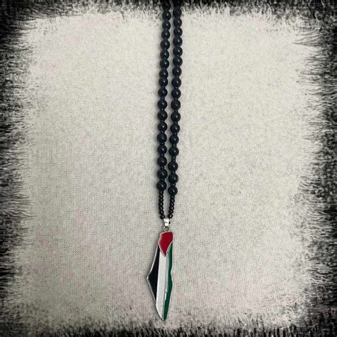 Black Beads Necklace Palestine Syr Flag