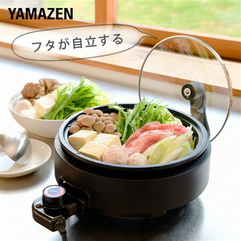 グリル鍋 電気グリル鍋 着脱式 蓋が自立する ガラス蓋 Yge S100b 電気鍋 深鍋 深型鍋 フタが自立 ひとり鍋 一人鍋 電気なべ