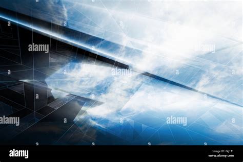 Abstract Digital Background With Dark Polygonal Structure In The Sky And Wire Frame Lines 3d