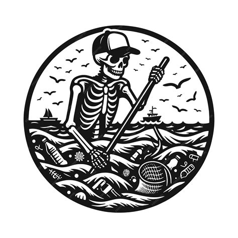 Premium Vector A Skeleton Cleaning Up An Ocean