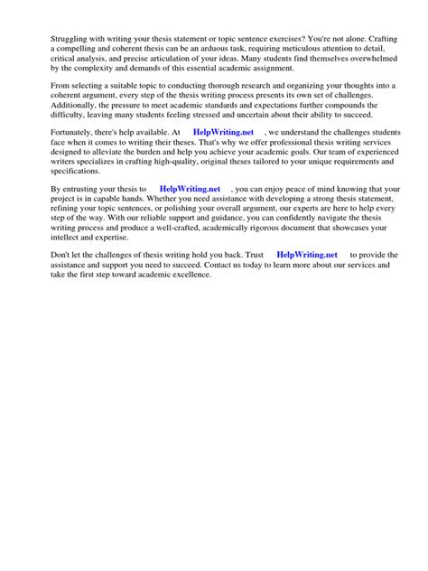 Thesis Statement Topic Sentence Exercises Pdf Essays Thesis