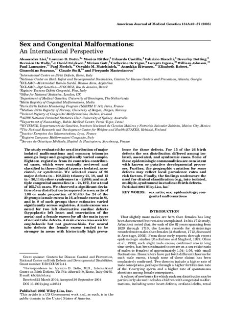 Pdf Sex And Congenital Malformations An International Perspective