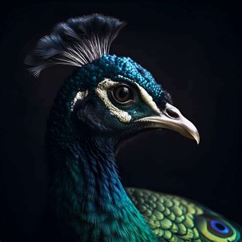 Premium Ai Image Portrait Of A Peacock On A Black Background Closeup