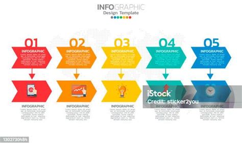 Elemen Infografis Linimasa Bisnis Dengan 5 Opsi Atau Langkah Ilustrasi