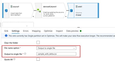 azure data factory data flow will not update existing text delimited