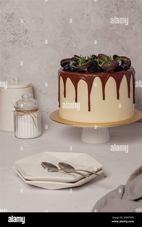 Food Photography Of Birthday Cake Decorated Cake Biscuit Blueberry