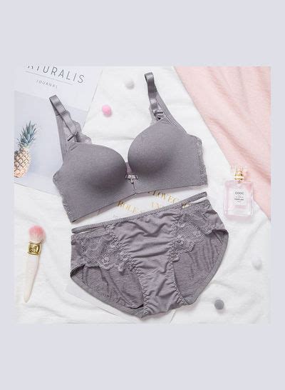 Comfy Solid Colour Lace Thin Bra Panty Set Grey Price In Uae Noon Uae