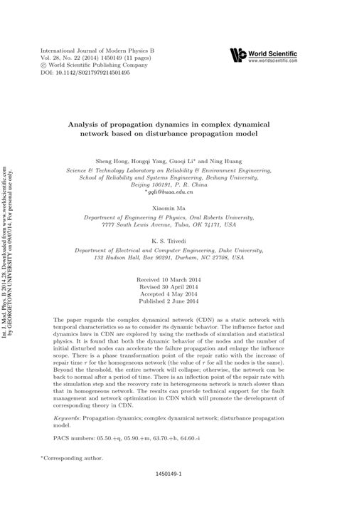 Pdf Analysis Of Propagation Dynamics In Complex Dynamical Network