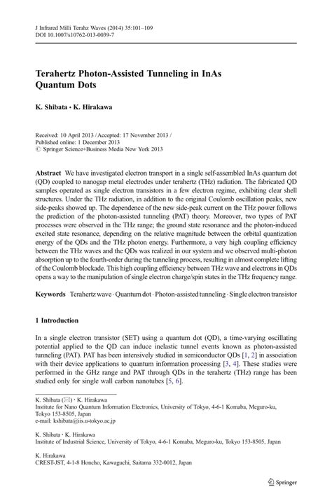 Pdf Terahertz Photon Assisted Tunneling In Inas Quantum Dots