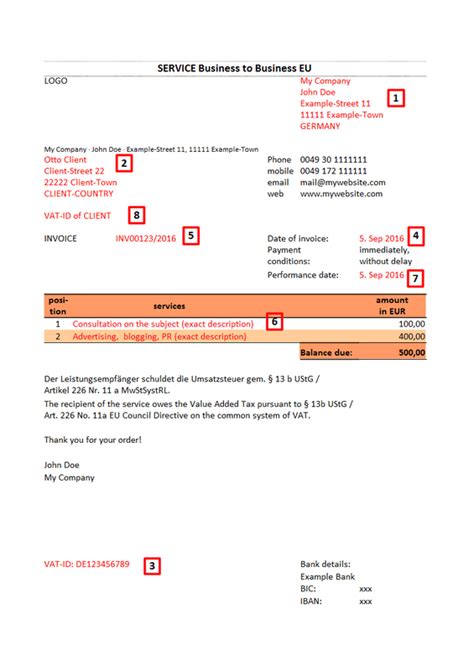 Business To Business Invoice Eu Germany