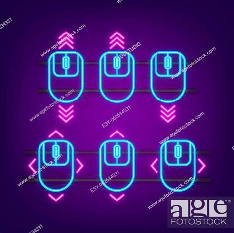 Scrolling Mouse Neon Icon Landing Page Computer Mouse Stock Vector