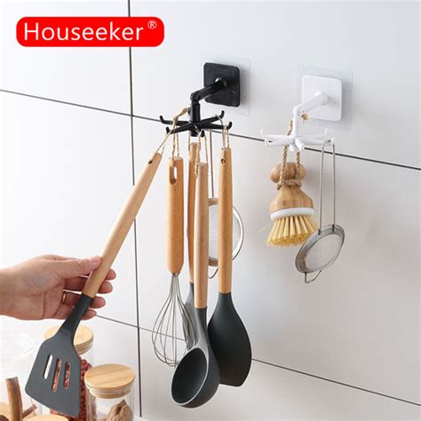 Houseeker 360 Degrees Rotated 6 Hooks Multi Purpose Rotatable Rack For