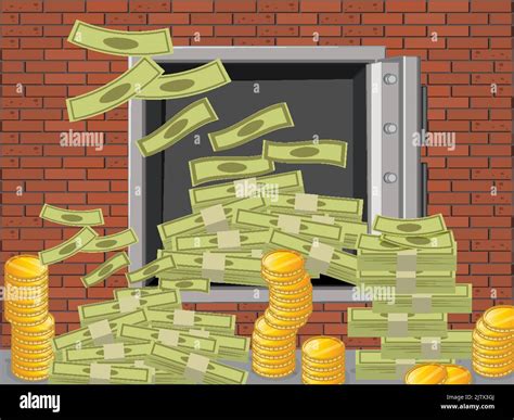 Opened Money Security Box With Banknotes And Coins Illustration Stock