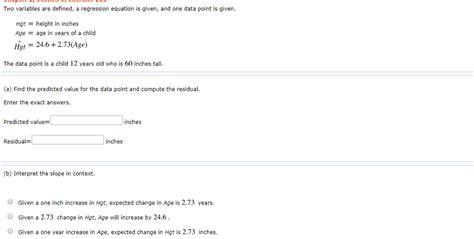 Solved Two Variables Are Defined A Regression Equation Is Chegg