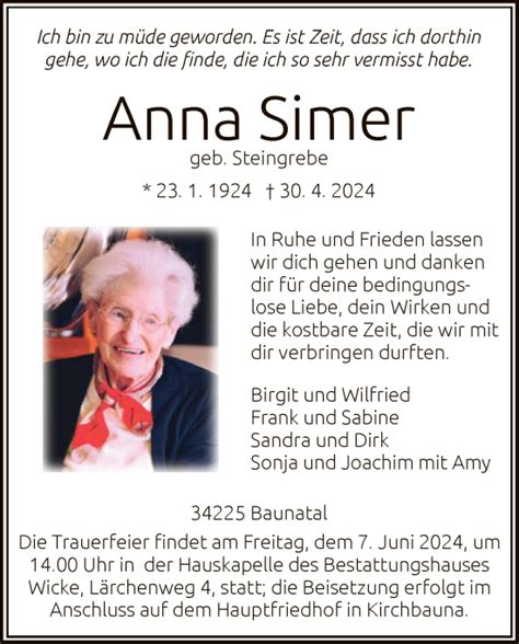 Traueranzeigen Von Anna Simer Trauerhnade