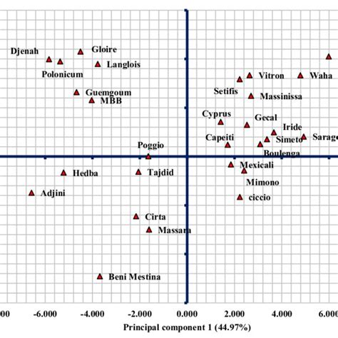 Principal Component Analysis Biplot Showing The Spatial Distribution Of