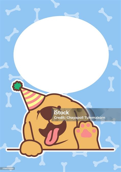 귀여운 골든 리트리버 개 파티 모자 흔들 발 만화 인사말 카드 벡터 일러스트 레이 션 가축에 대한 스톡 벡터 아트 및 기타