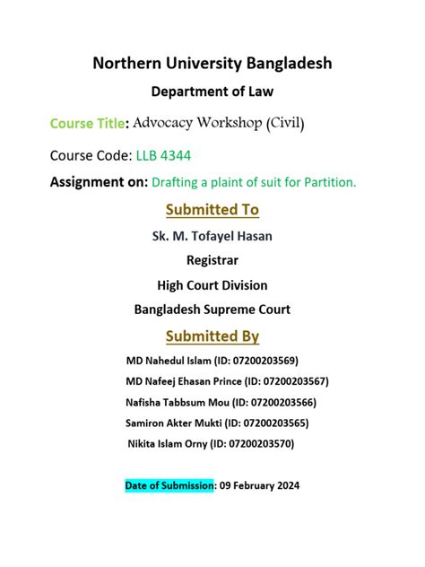 Draft Of Plaint G Part 1 Pdf