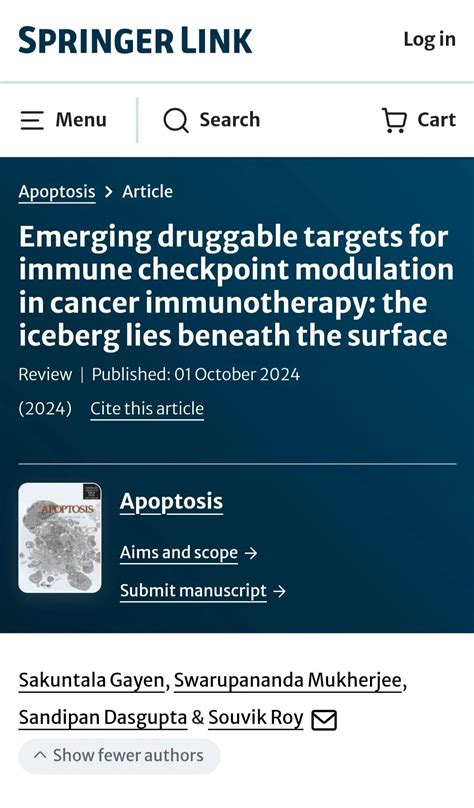 Published In Apoptosis Springer Impact Factor 61 Congratulations