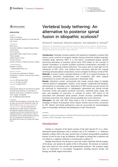 Pdf Vertebral Body Tethering An Alternative To Posterior Spinal