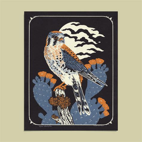 11x14 Screenprint Kestrel And Prickly Pear