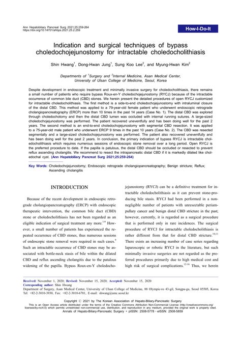Pdf Indication And Surgical Techniques Of Bypass Choledochojejunostomy For Intractable