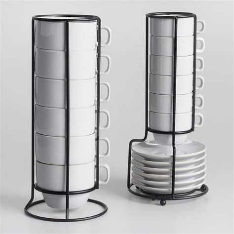 White Stacking Cups Set Of 6 Ceramic Espresso By World Market