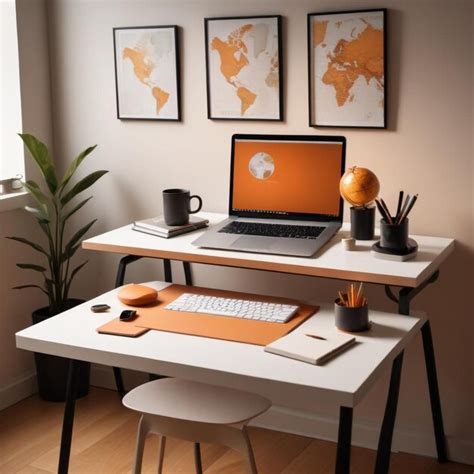 Elegant Home Office Desk Setup For Productivity And Modern Work Environment Premium Ai