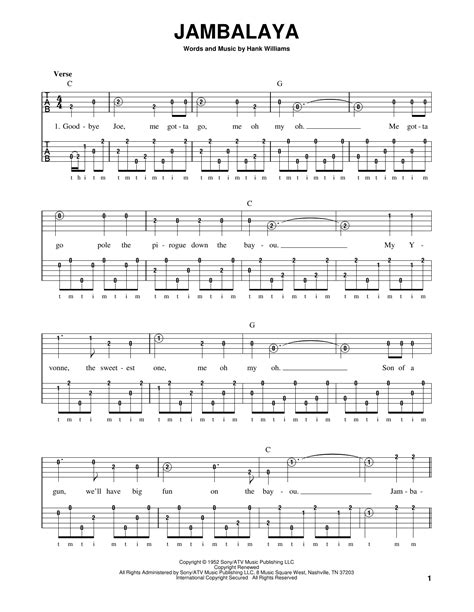 Jambalaya On The Bayou By Hank Williams Sheet Music For Banjo Tab At