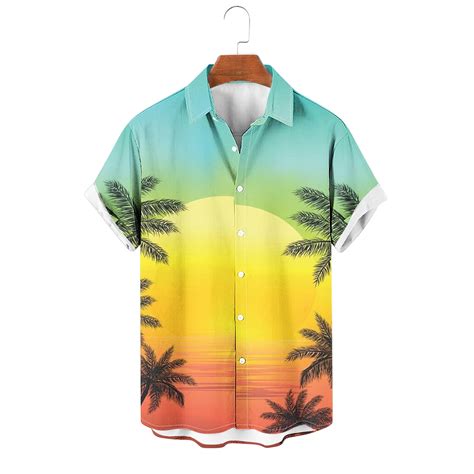 Poteti Hawaiian Mens Shirt Beach Short Sleeve Casual Tropical Button