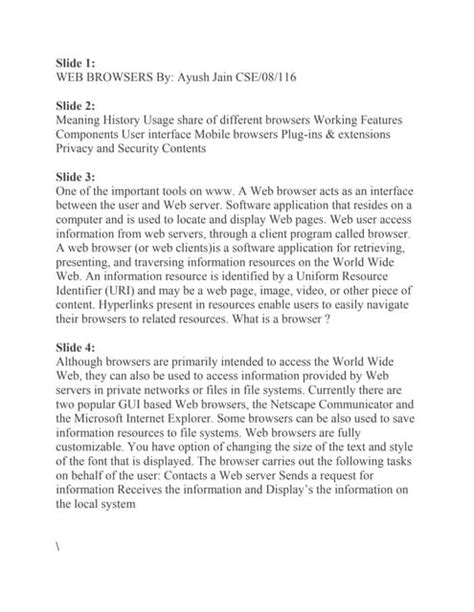 Presentation On Web Browser Pptx Browsers Computer Software And Applications