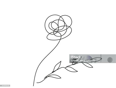 잎이 있는 꽃의 연속적인 한 선 그리기입니다 라인 아트 자연 생태 유기적 모양의 개념 흰색 배경입니다 인쇄 엽서 스크랩북 색칠
