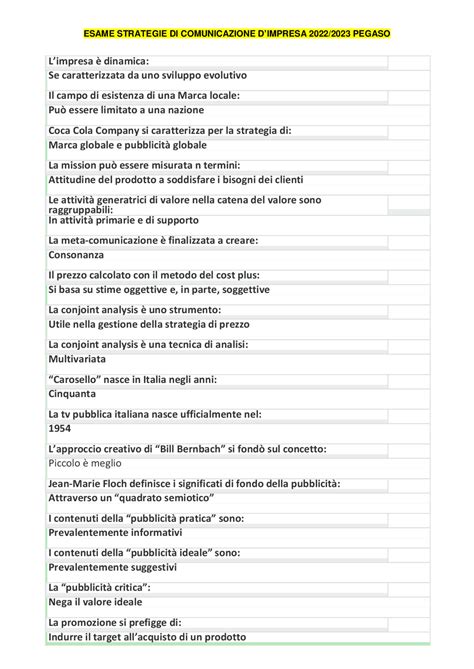 Esame Strategie Di Comunicazione Dimpresa Anno 20222023 Pegaso