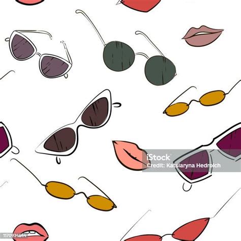 컬러풀한 레트로 스타일의 선글라스와 입술 또는 키스와 여름 원활한 패턴 종이 포장 벽지의 직물에 적합합니다 0명에 대한 스톡 벡터 아트 및 기타 이미지 Istock