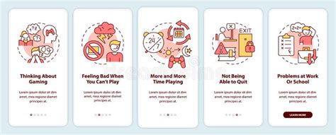 Signs Of Game Addiction Onboarding Mobile App Screen Stock Vector Illustration Of Mental Line