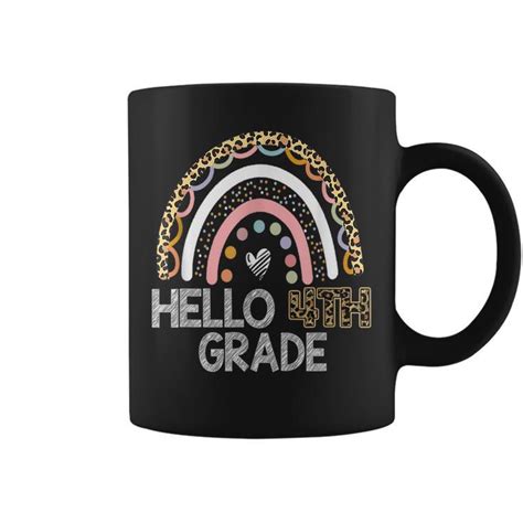 Hello 4th Grade Leopard Rainbow Back To School Teacher Girls Coffee Mug