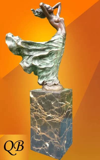 Art Deco Nouveau Bronze Figurine Sculpture Statue Erotic Nude Lady