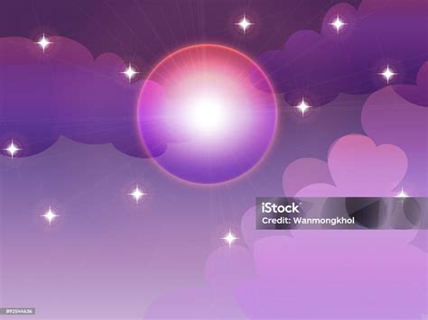 벡터 및 구름 별 밤하늘 파란색과 보라색의 일러스트 반짝이 고 좋은 밤 또는 침대 시간 테마와 배경에 대 한 달 빛 플레어 반짝임 구름에 대한 스톡 벡터 아트 및 기타