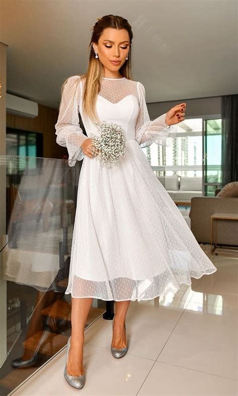 Vestido Branco Midi 55 Modelos Para Noivas Casamento Civil E