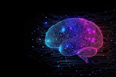 Futuristic Digital Brain Illustration With Neon Colors And Circuit Patterns Representing