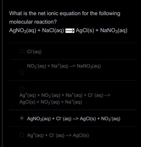 Solved What Is The Net Ionic Equation For The Following Chegg Com