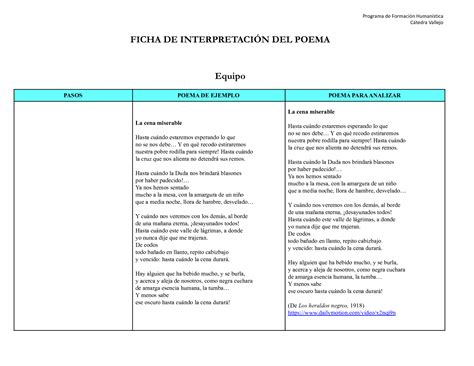 SOLUTION Ficha De Interpretaci N Del Poema Docx Studypool