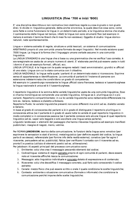 Linguistica Generale Riassunto Completo Docsity