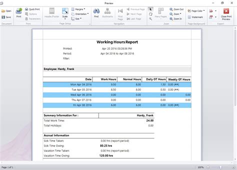 Working Hours Report Time Clock Mts Documentation