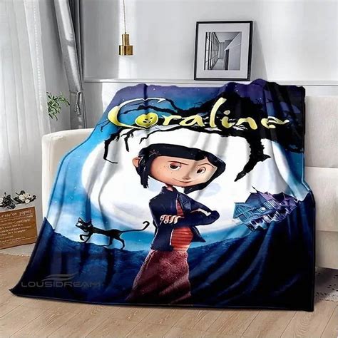 C Coraline Cartoon Printied Blanket Warm Beautiful Flannel Soft And
