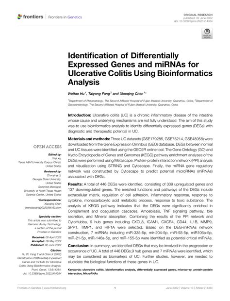 Pdf Identification Of Differentially Expressed Genes And Mirnas For