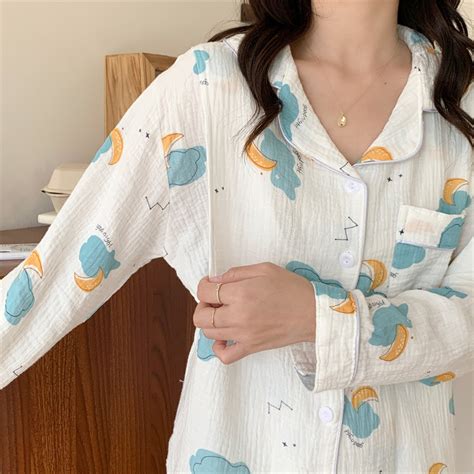 Badu Bg Костюм за дрехи от чиста памучна марля Комплект пижами за бременни жени Памук лято есен